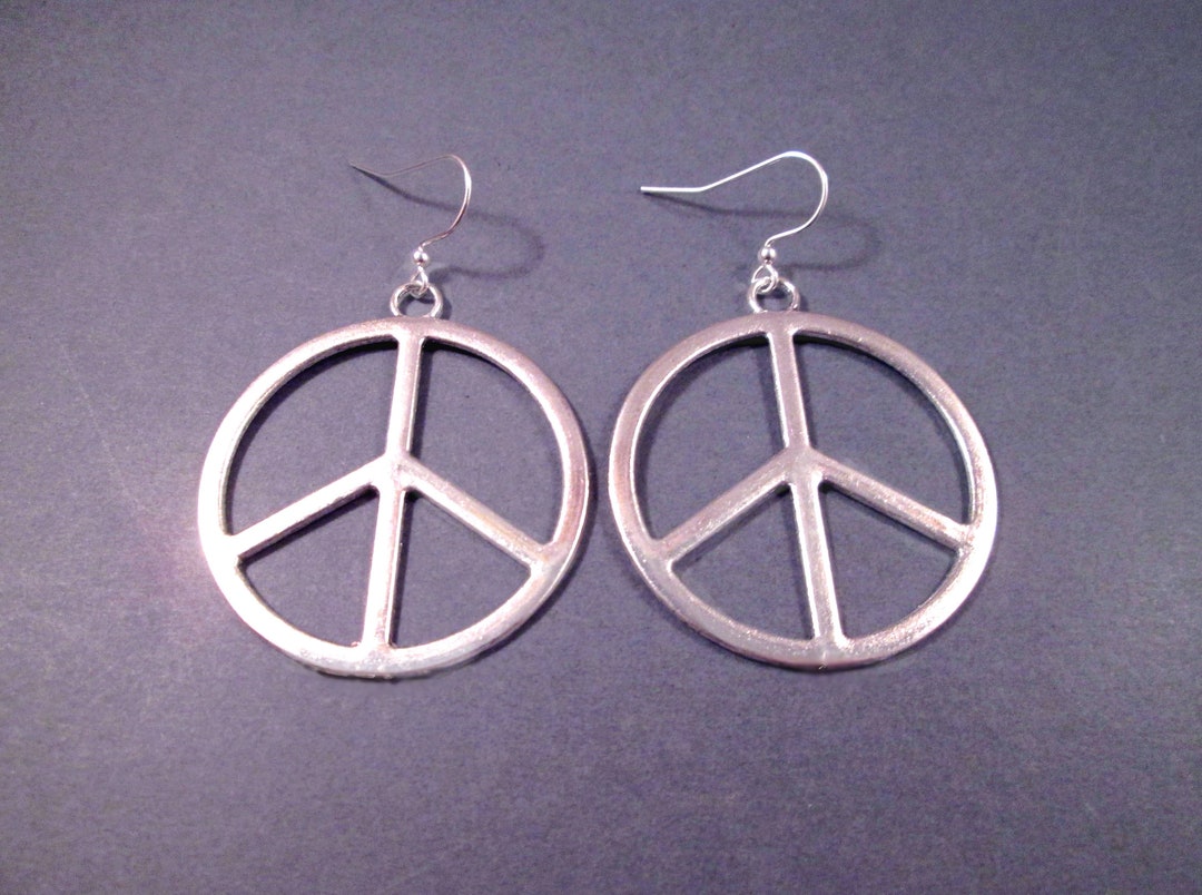 Larger Size PEACE Sign Earrings, Silver Dangle Earrings, FREE Shipping ...