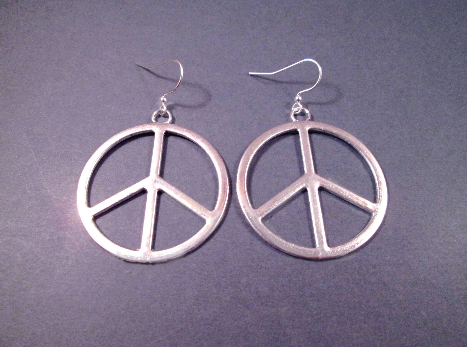 Larger Size PEACE Sign Earrings, Silver Dangle Earrings, FREE Shipping ...