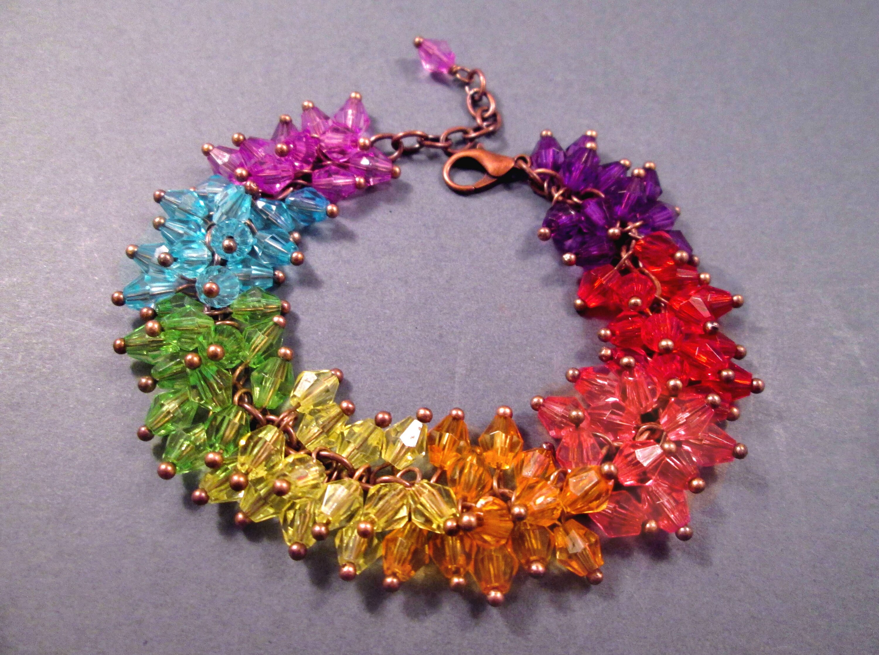 Rainbow Cha Cha Bracelet Acrylic Bicone Beaded Bracelet - Etsy