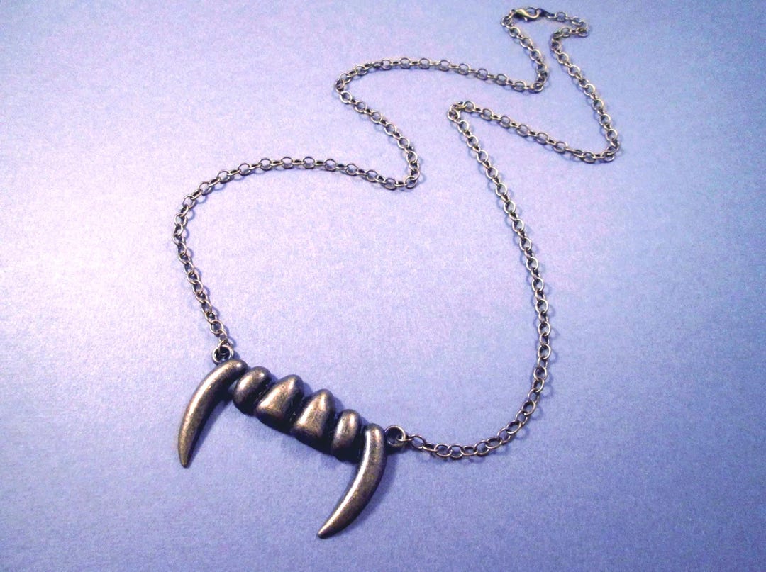 Unisex Necklace, Vampire Fang Pendant Necklace, Brass Chain Necklace ...