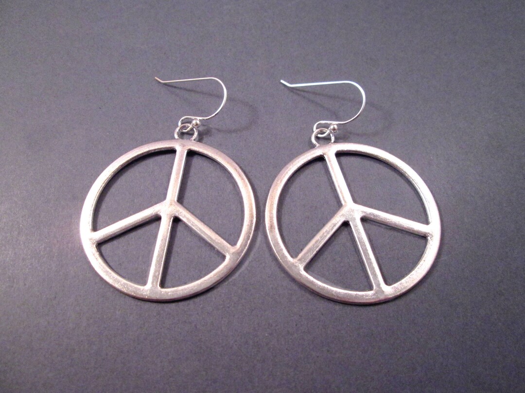 Larger Size PEACE Sign Earrings Silver Dangle Earrings FREE - Etsy