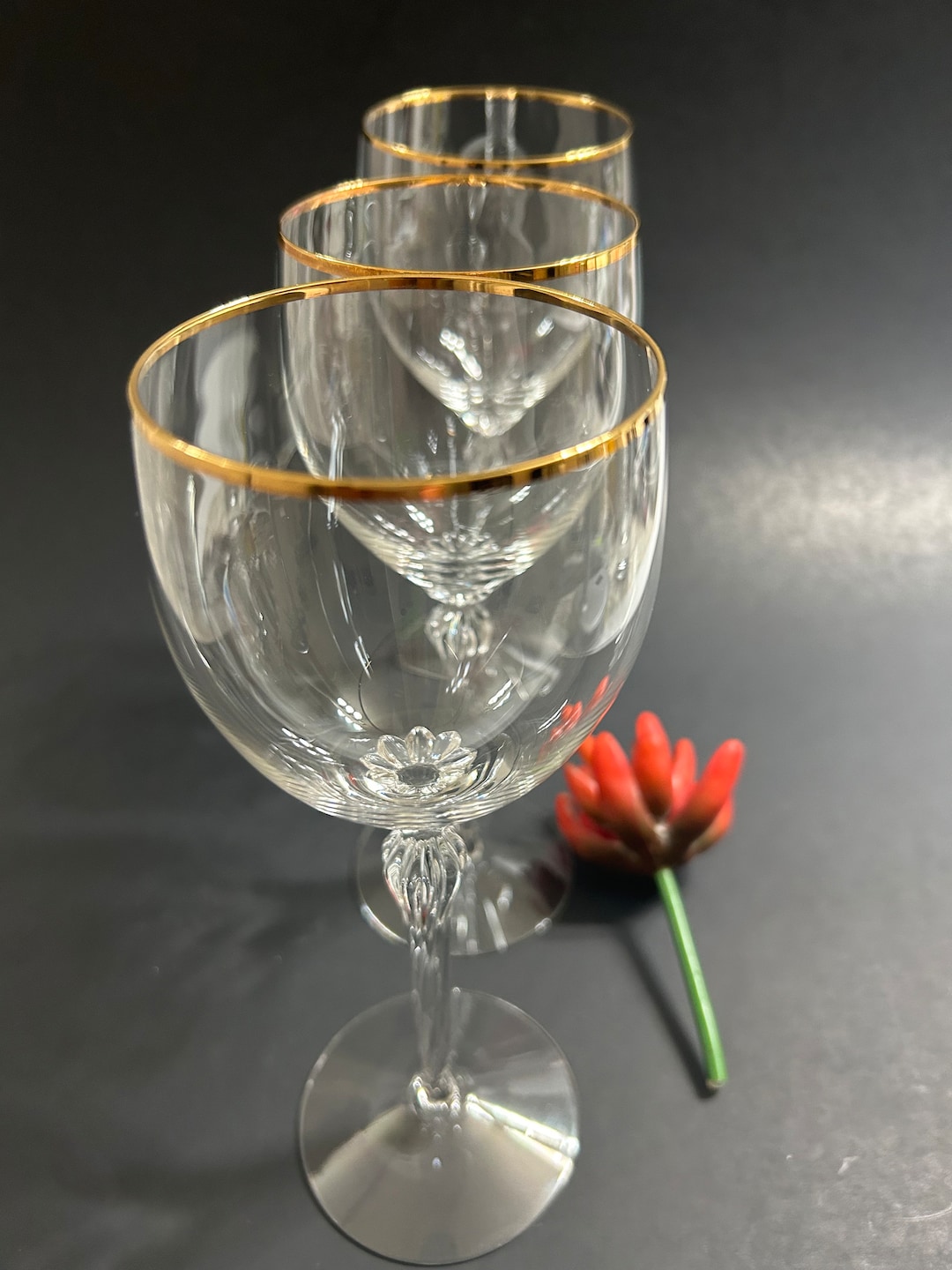 4 Lenox USA Crystal Wine Glasses Gold Rim Twisted Stem Blown Glass - Etsy