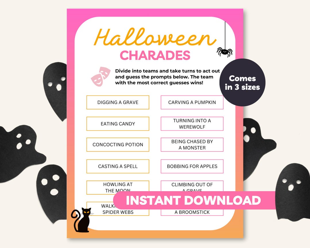 Printable Halloween Charades Game | Halloween Themed Activity ...