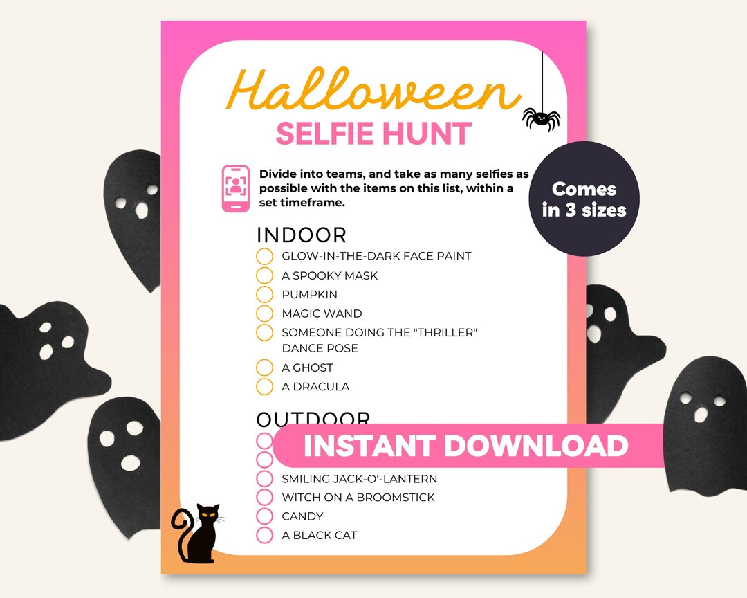 Printable Halloween Selfie Hunt Game With Answers | Halloween Activity ...