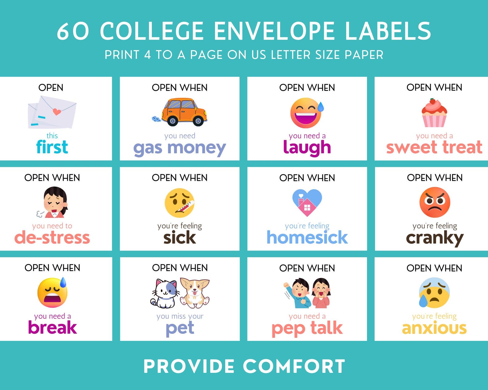 Editable Open When Envelopes for College - Labels & Cards, College ...