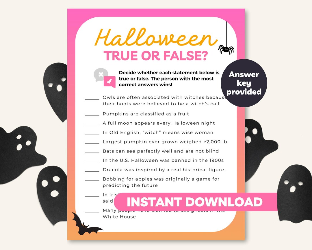 Printable Halloween True or False Game With Answers | Halloween Party ...