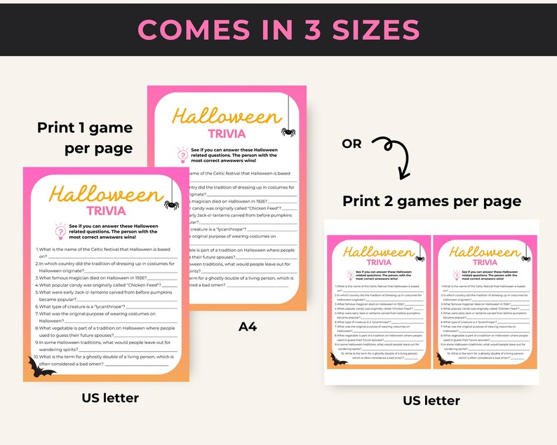 Printable Halloween Trivia Party Game With Answers, Fun Spooky Quiz ...