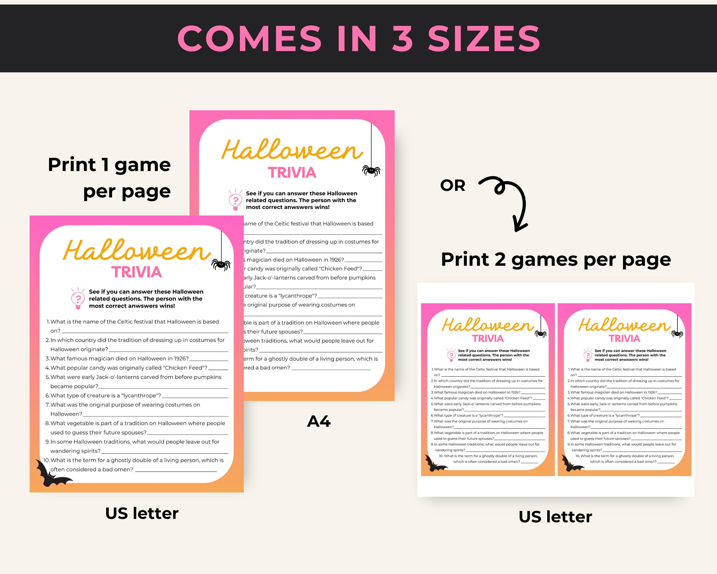 Printable Halloween Trivia Party Game With Answers, Fun Spooky Quiz ...