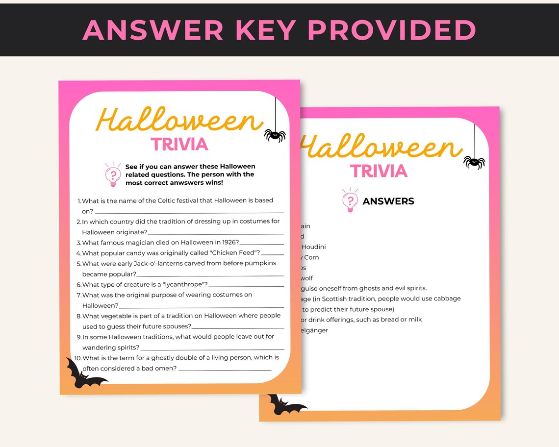 Printable Halloween Trivia Party Game With Answers, Fun Spooky Quiz ...