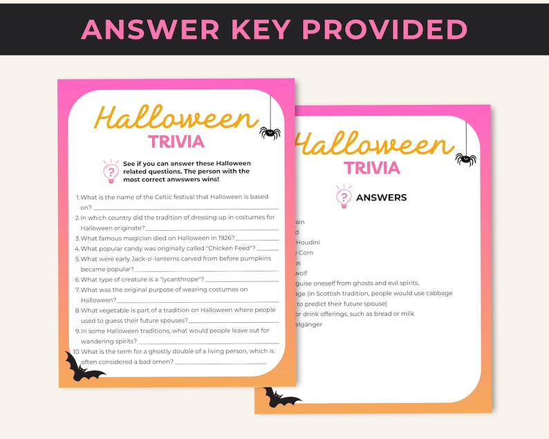 Printable Halloween Trivia Party Game With Answers, Fun Spooky Quiz ...