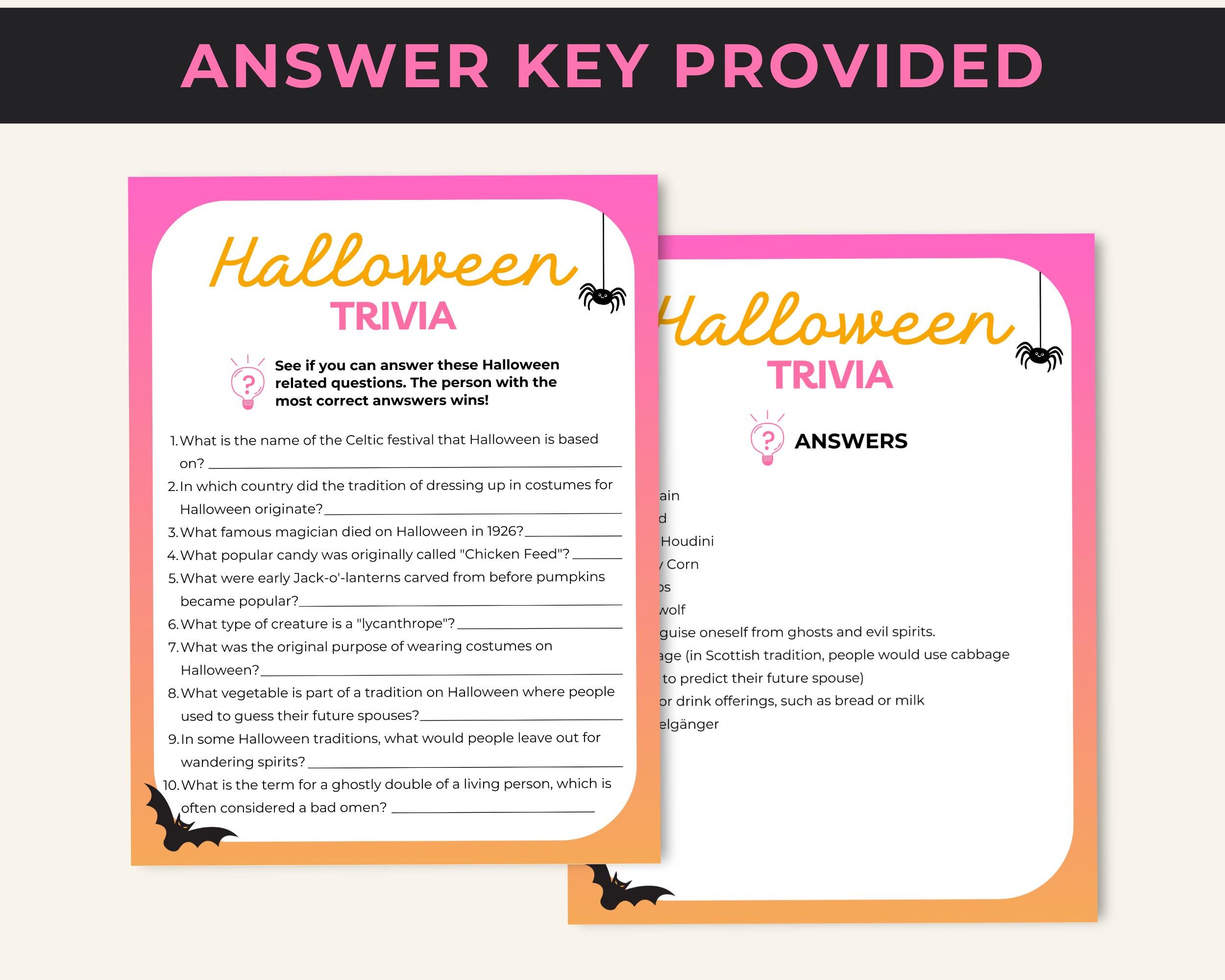 Printable Halloween Trivia Party Game With Answers, Fun Spooky Quiz ...