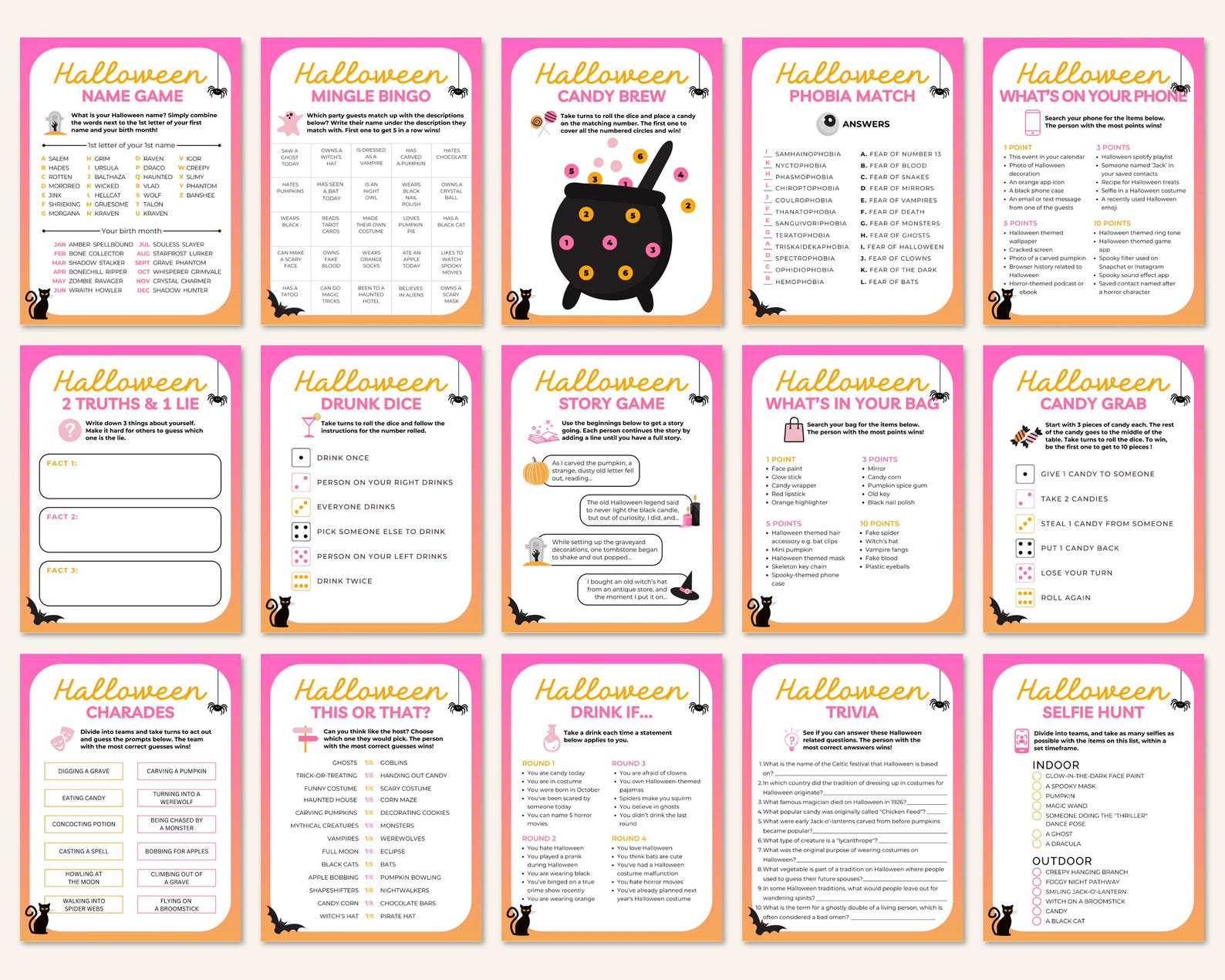 Printable Halloween Party Games Bundle for Kids, Teens and Adults ...