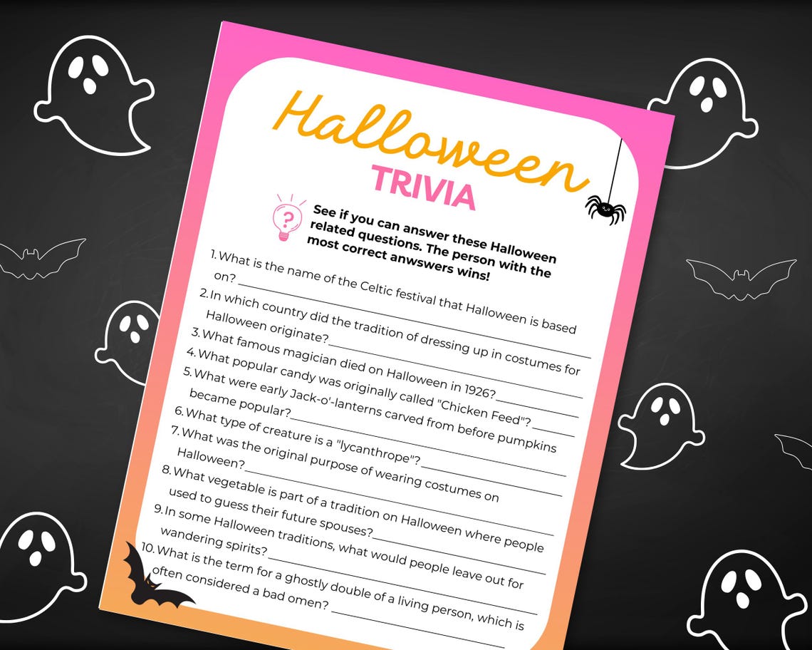 Printable Halloween Trivia Party Game With Answers, Fun Spooky Quiz ...