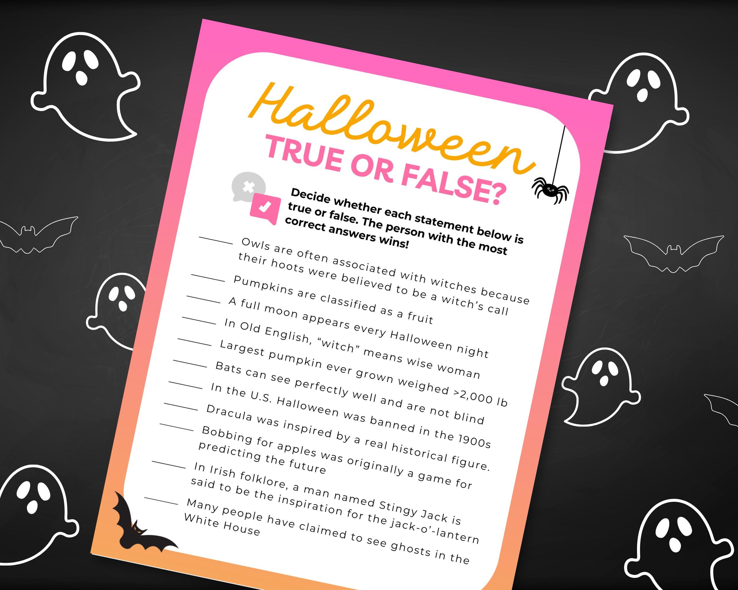 Printable Halloween True or False Game With Answers | Halloween Party ...