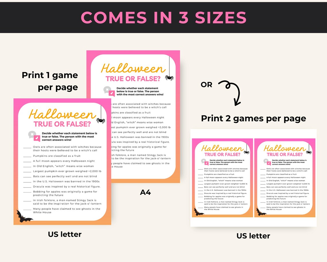 Printable Halloween True or False Game With Answers | Halloween Party ...