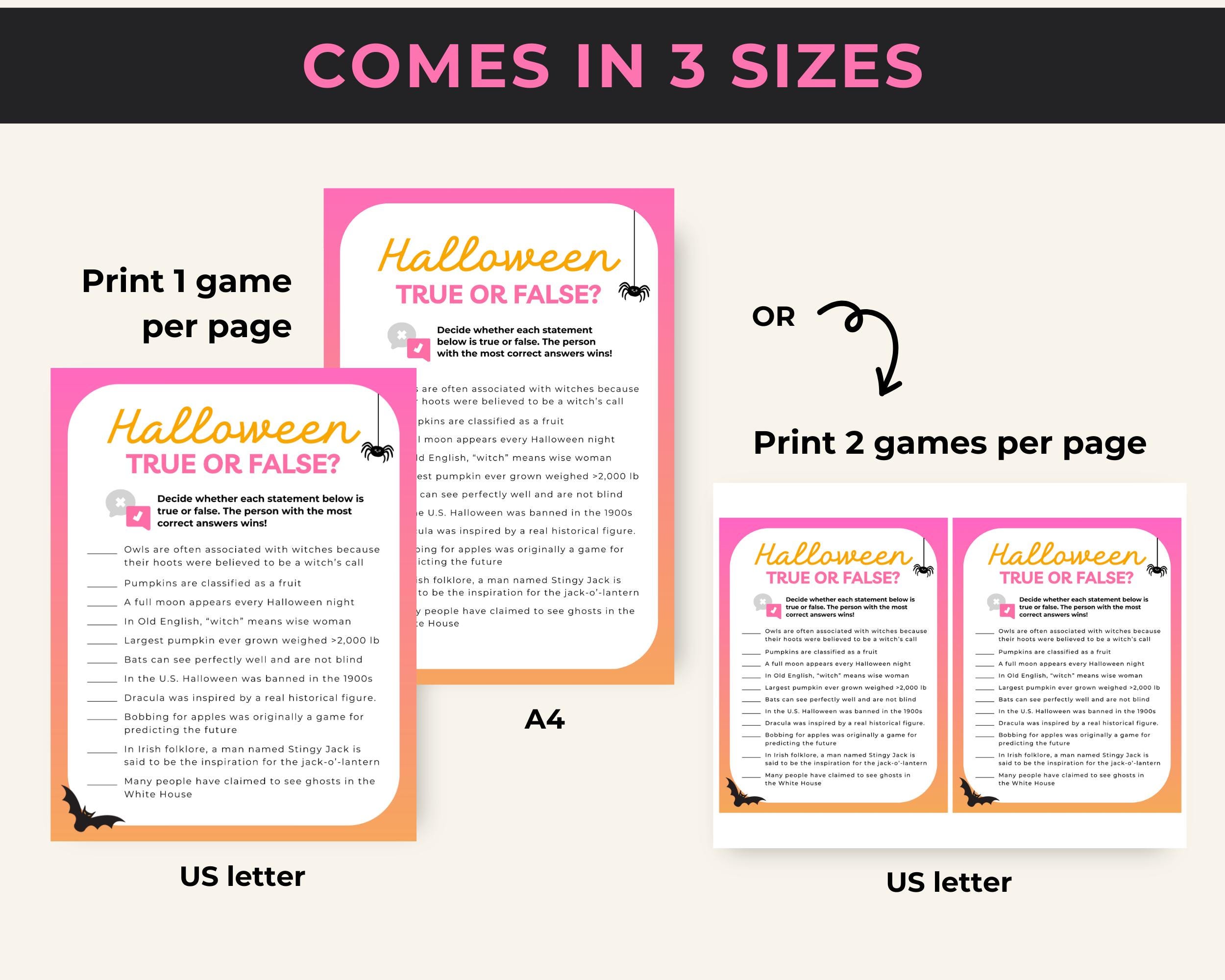 Printable Halloween True or False Game With Answers | Halloween Party ...