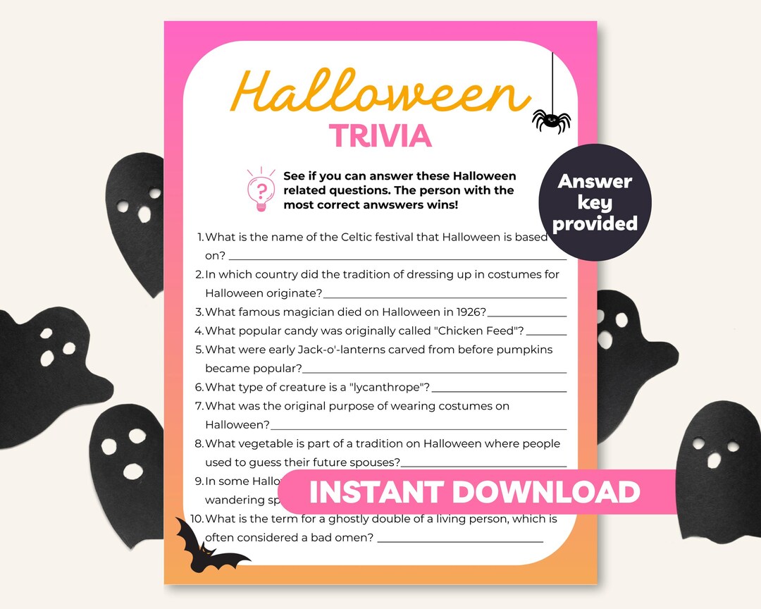 Printable Halloween Trivia Party Game With Answers, Fun Spooky Quiz ...