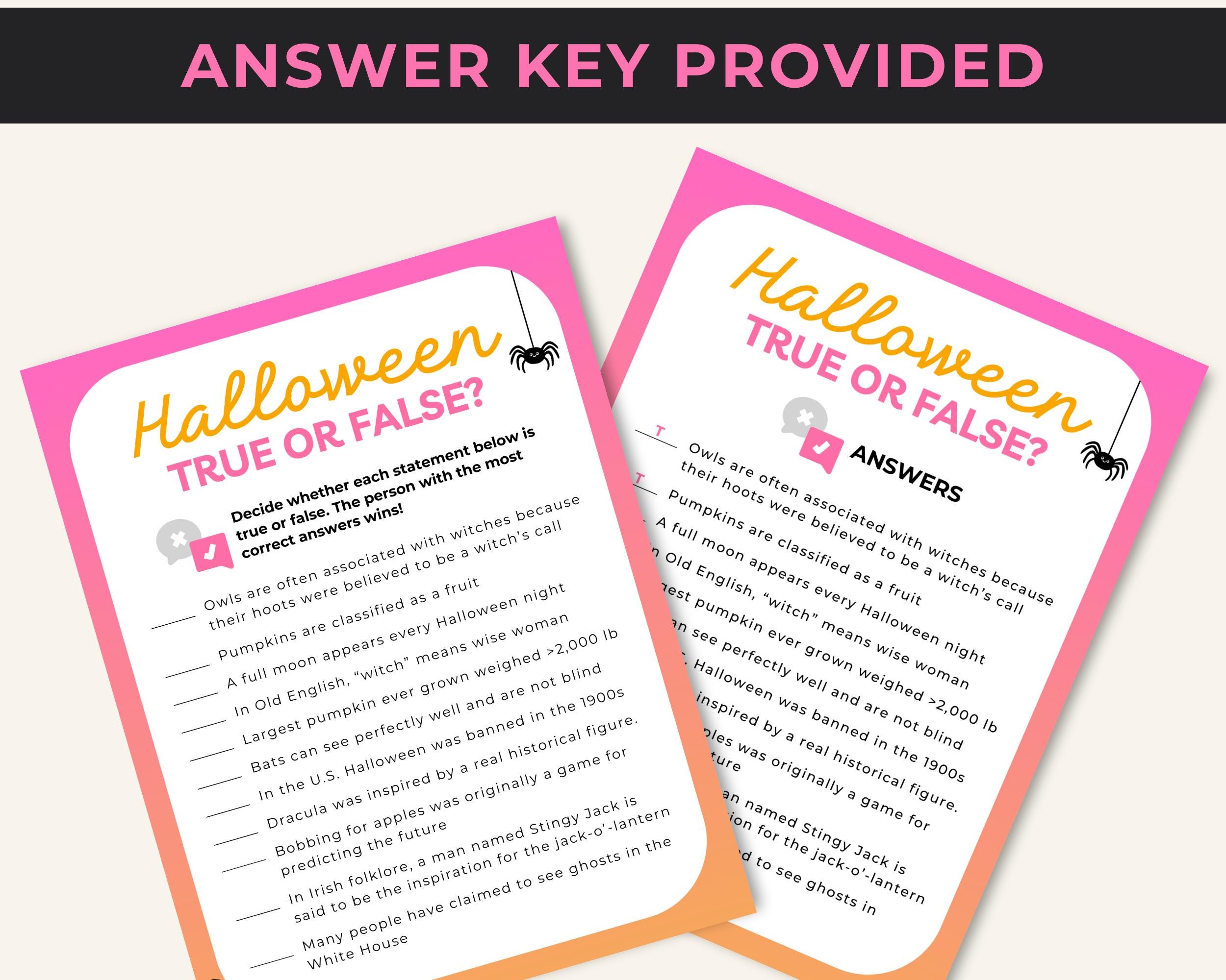 Printable Halloween True or False Game With Answers | Halloween Party ...