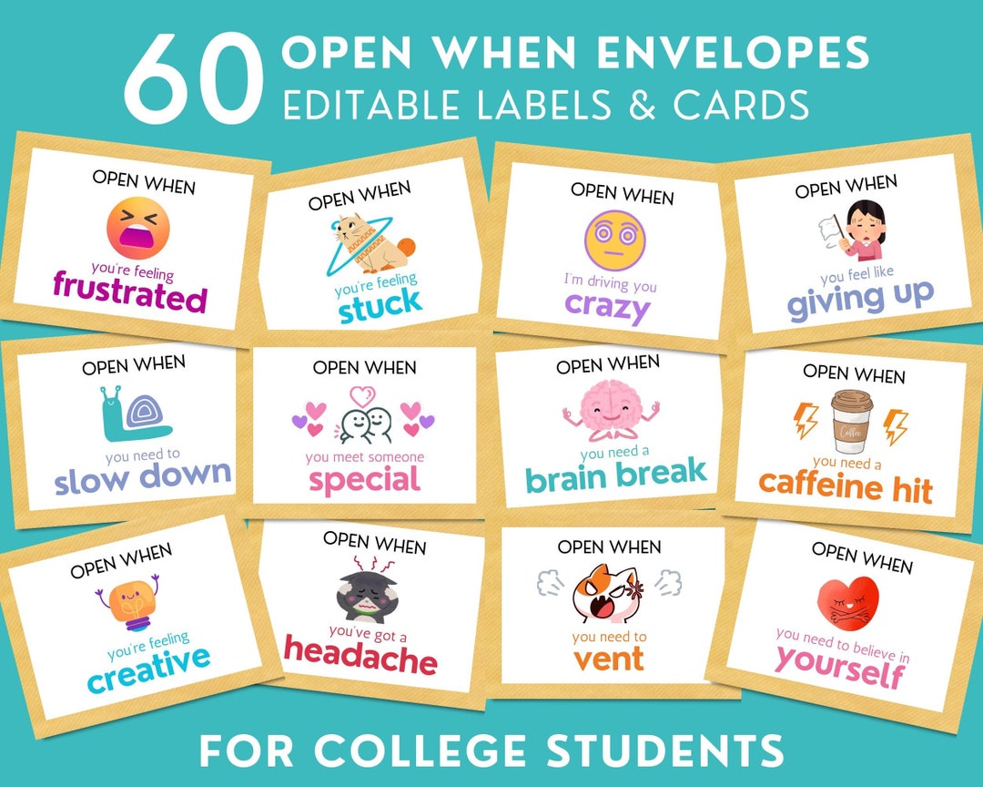 Editable Open When Envelopes for College - Labels & Cards, College ...