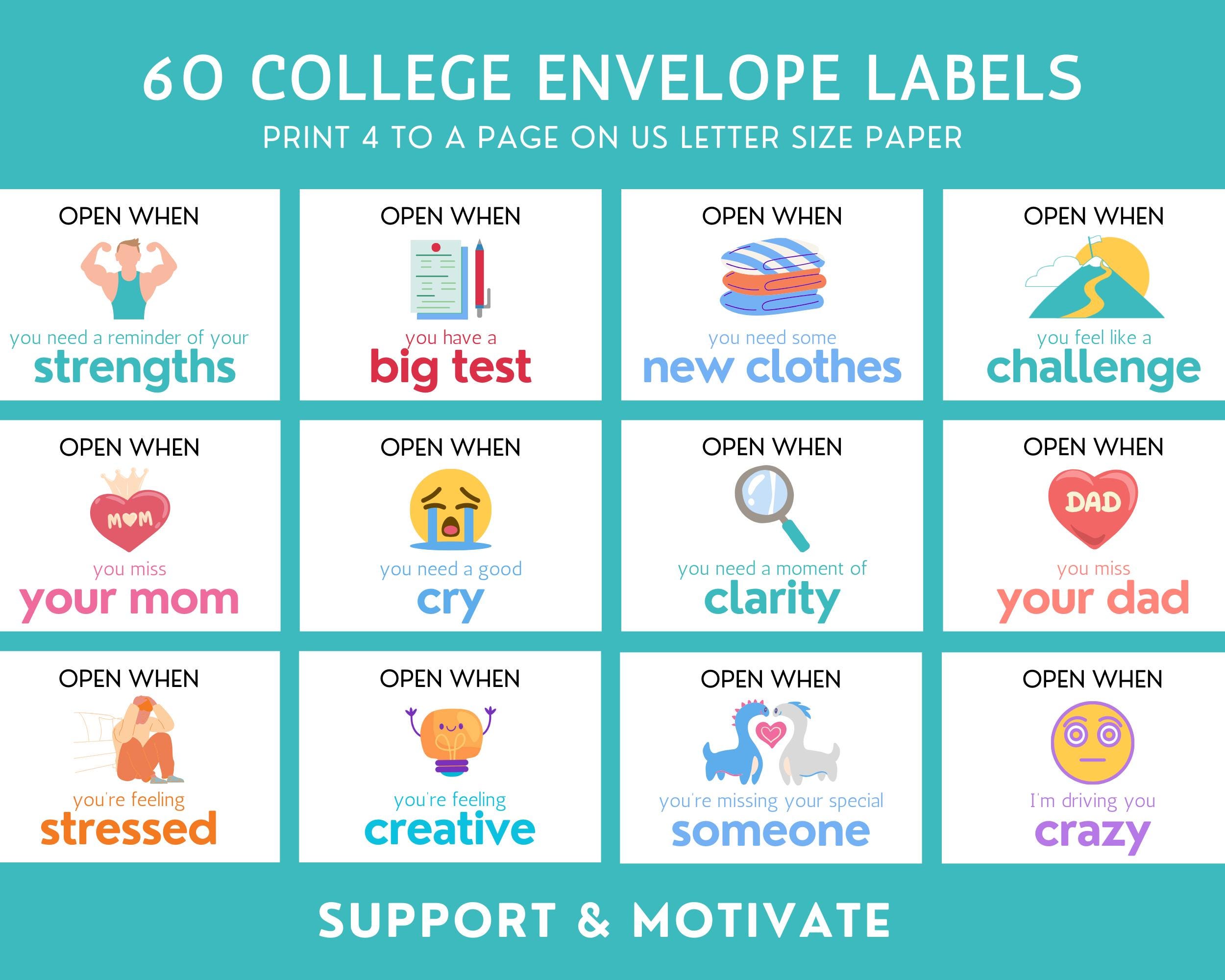 Editable Open When Envelopes for College - Labels & Cards, College ...