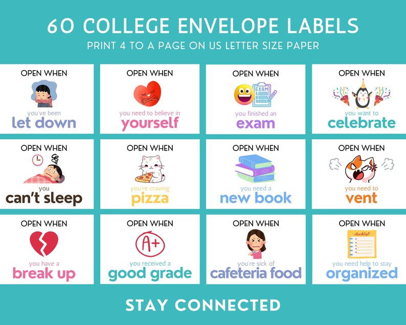 Editable Open When Envelopes for College - Labels & Cards, College ...