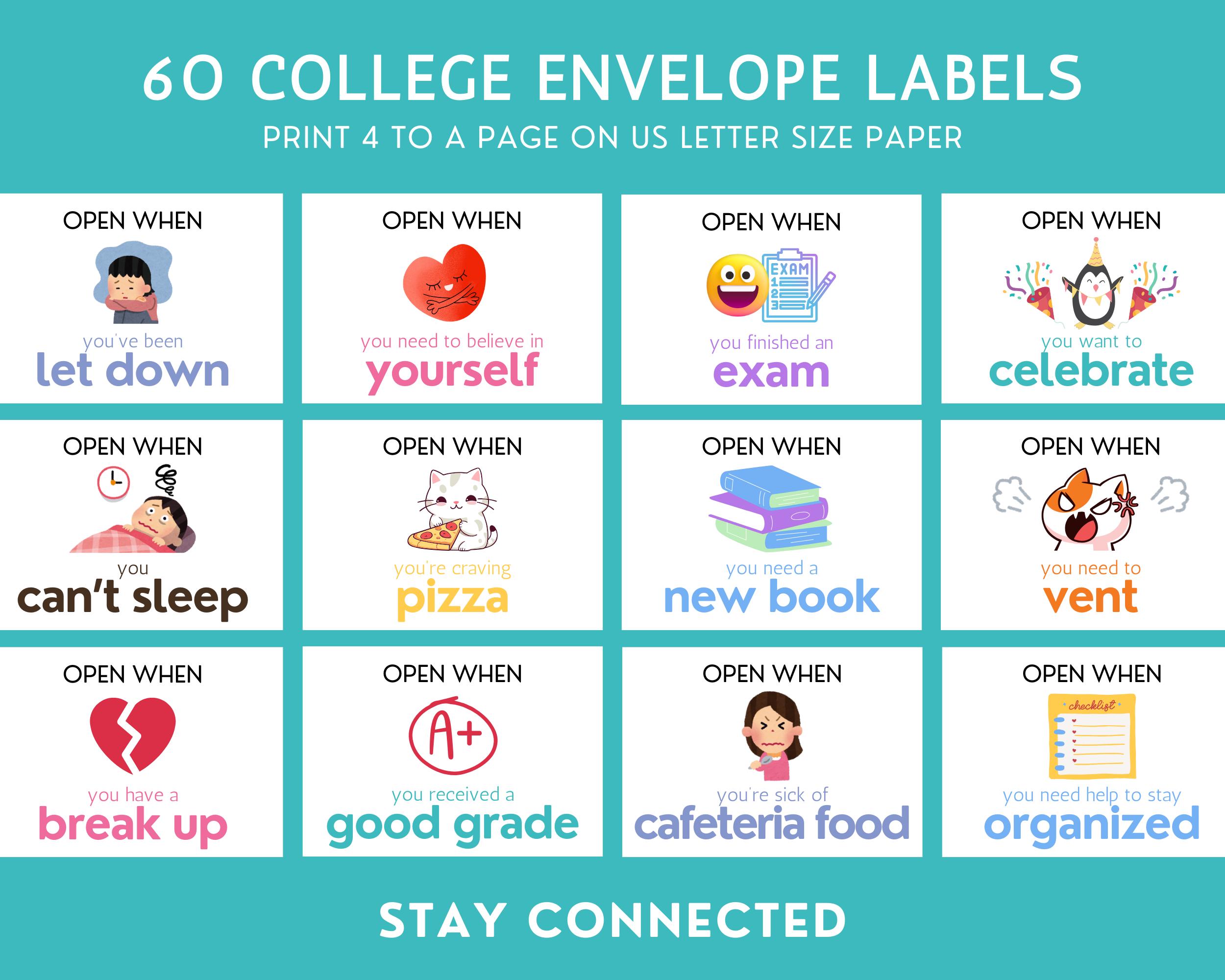 Editable Open When Envelopes for College - Labels & Cards, College ...