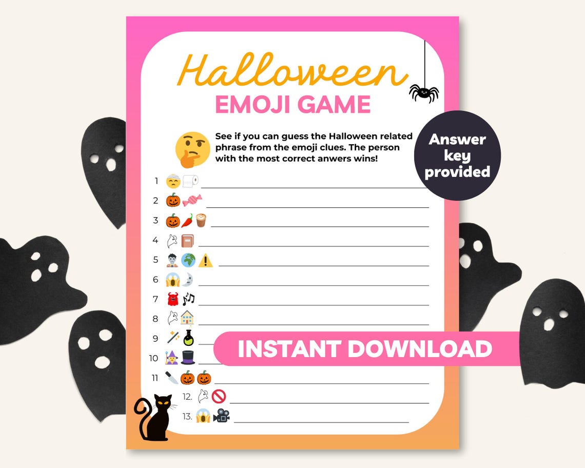 Printable Halloween Emoji Game With Answers | Halloween Party Game for ...