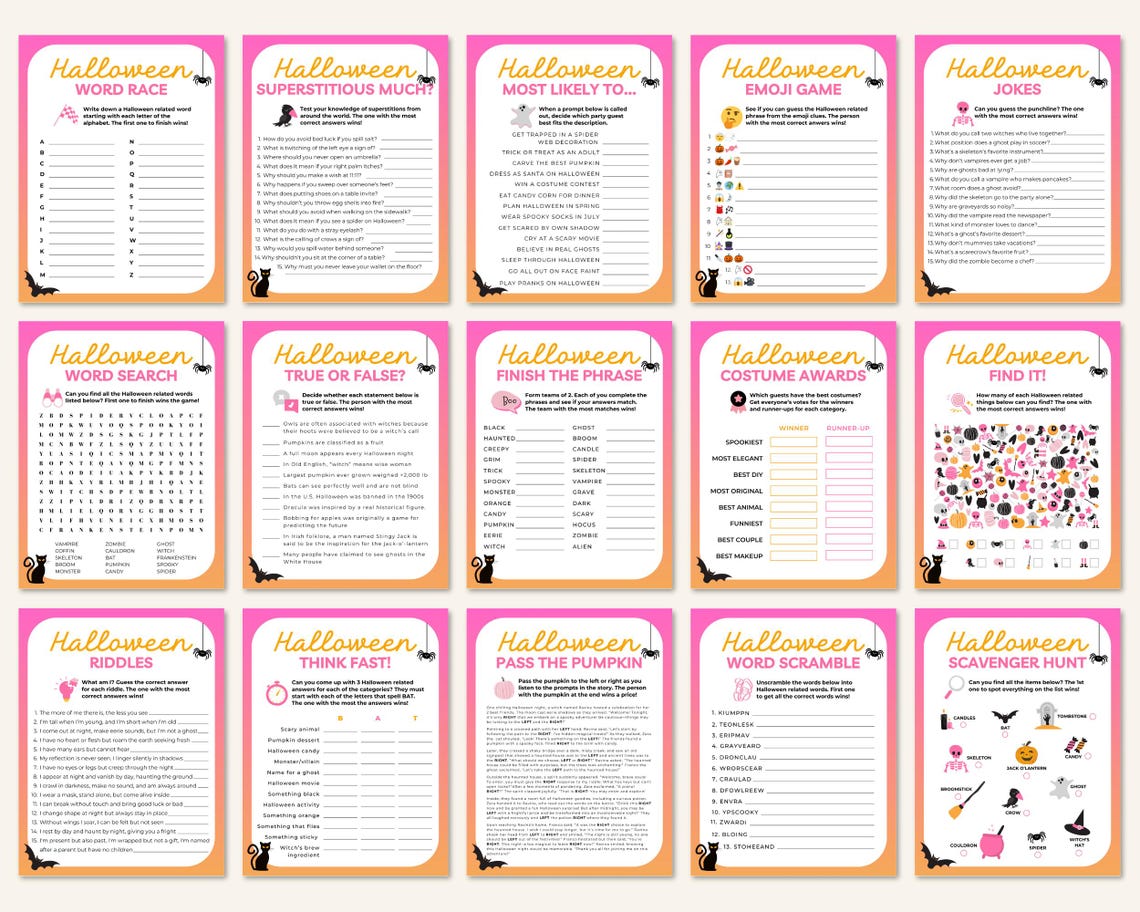 Printable Halloween Party Games Bundle for Kids, Teens and Adults ...