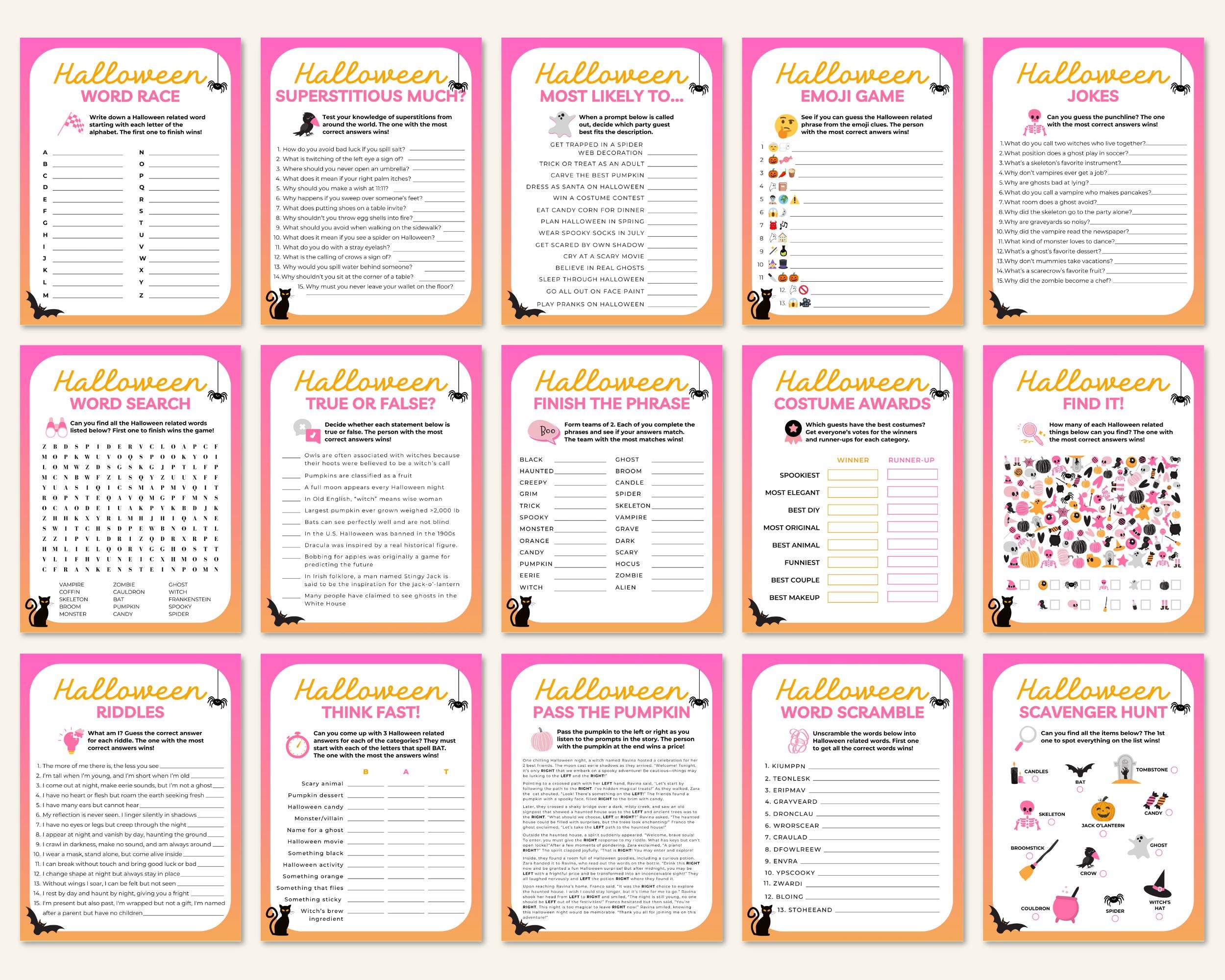Printable Halloween Party Games Bundle for Kids, Teens and Adults ...