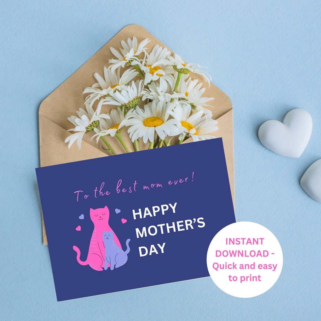 Adorable Cat Mother's Day Card - Printable, Purrfect for Wishing Meow ...