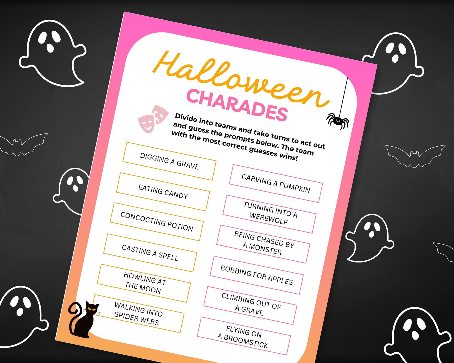Printable Halloween Charades Game Halloween Themed Activity Halloween ...