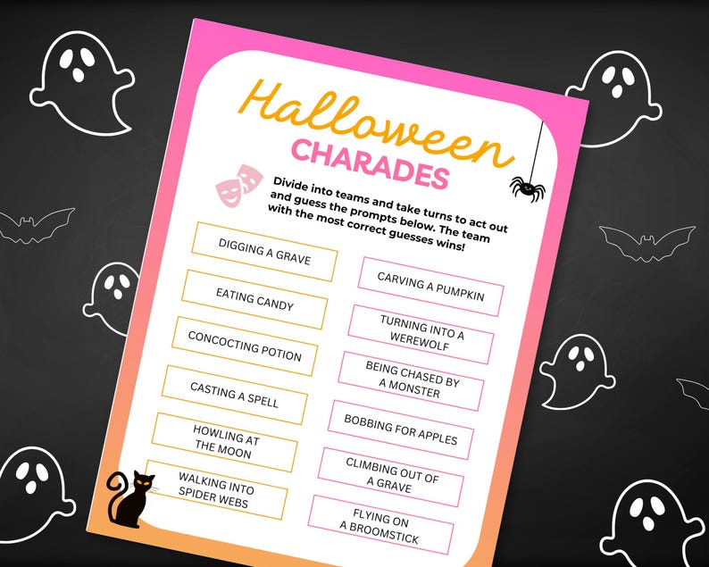 Printable Halloween Charades Game | Halloween Themed Activity ...