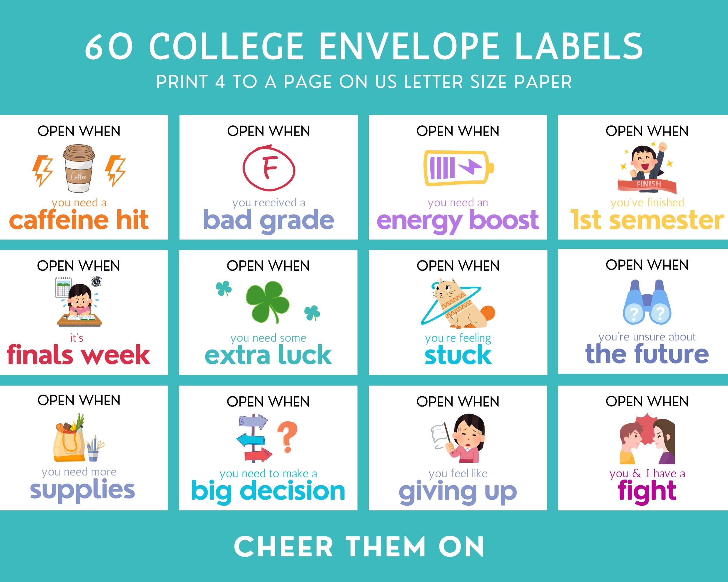 Editable Open When Envelopes for College - Labels & Cards, College ...