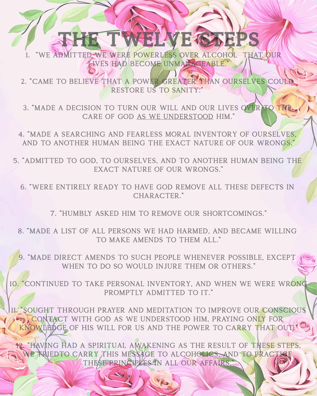 The 12 Steps With Pink Flowers, Girly-girl, Poster - Etsy