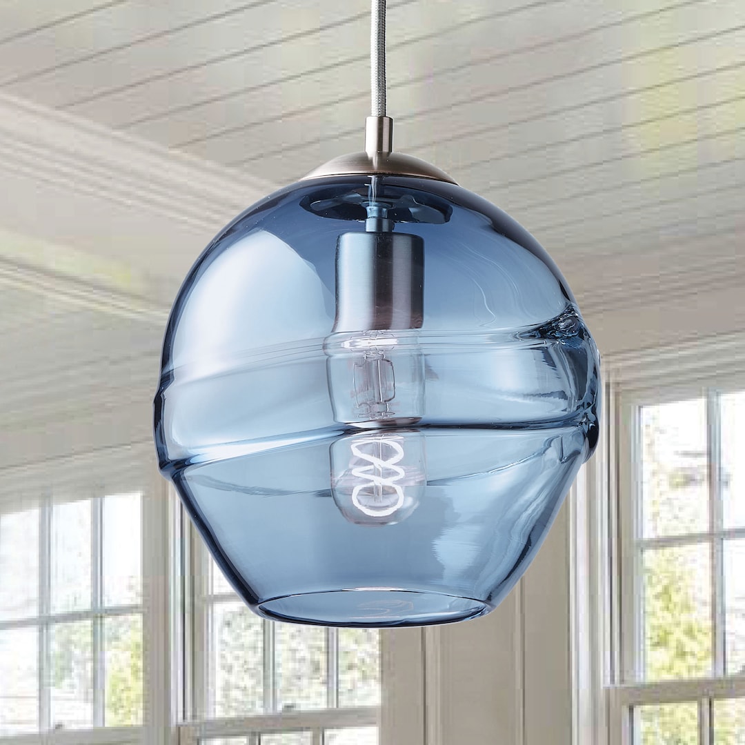 Bluestone Fiona Pendant Light • Hand Blown Glass • Made to Order - Etsy