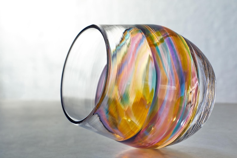Rainbow Color Set of Stemless Wine Glasses - Etsy