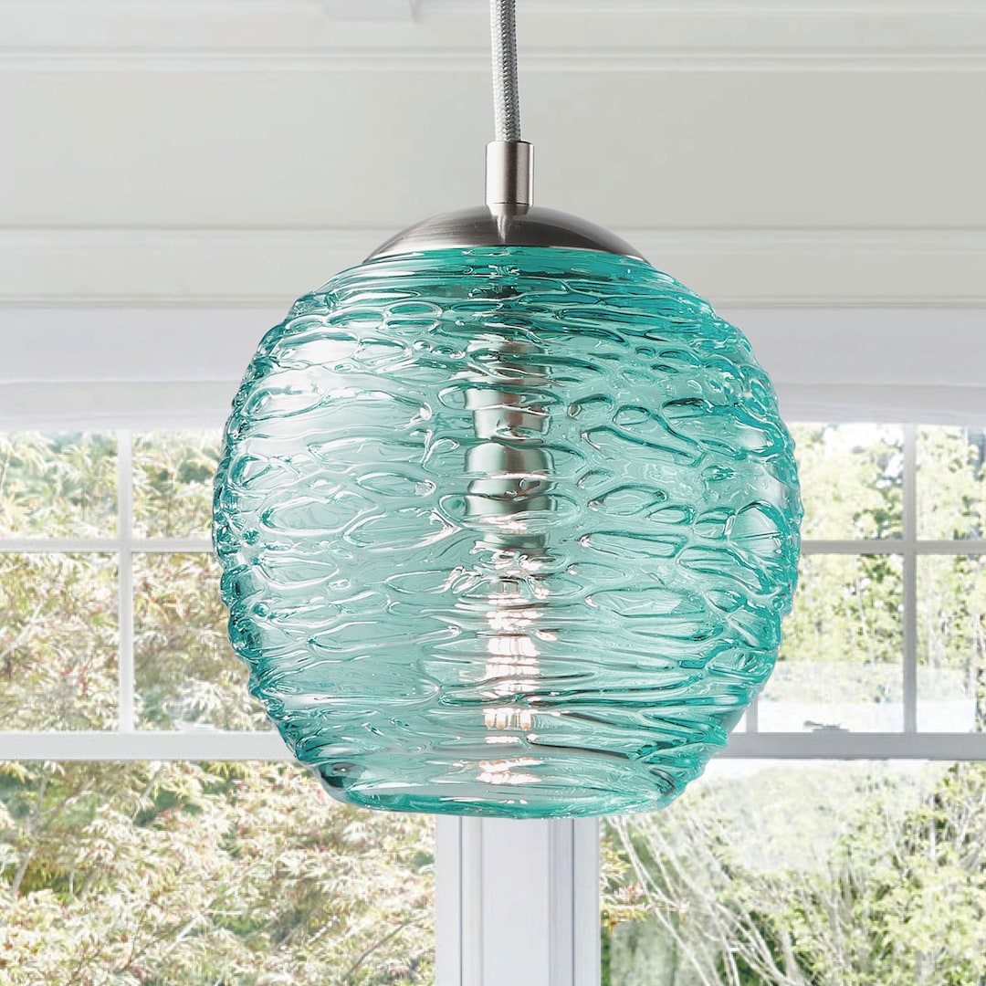 Teal Glass Pendant Light – Handblown Stella Globe | Artisan Kitchen ...