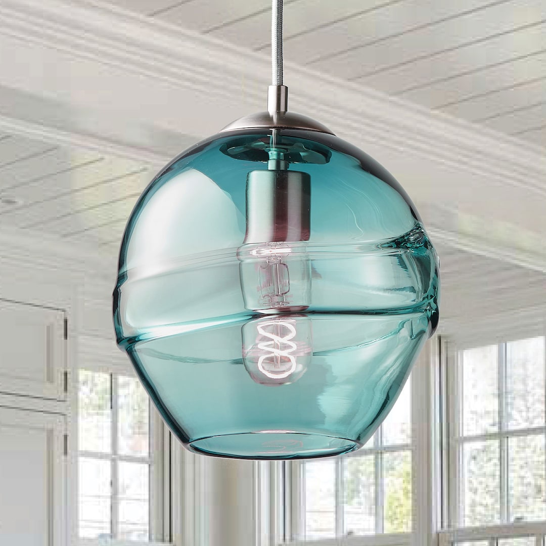 Teal Fiona Pendant Light • Hand Blown Glass • Made to Order - Etsy