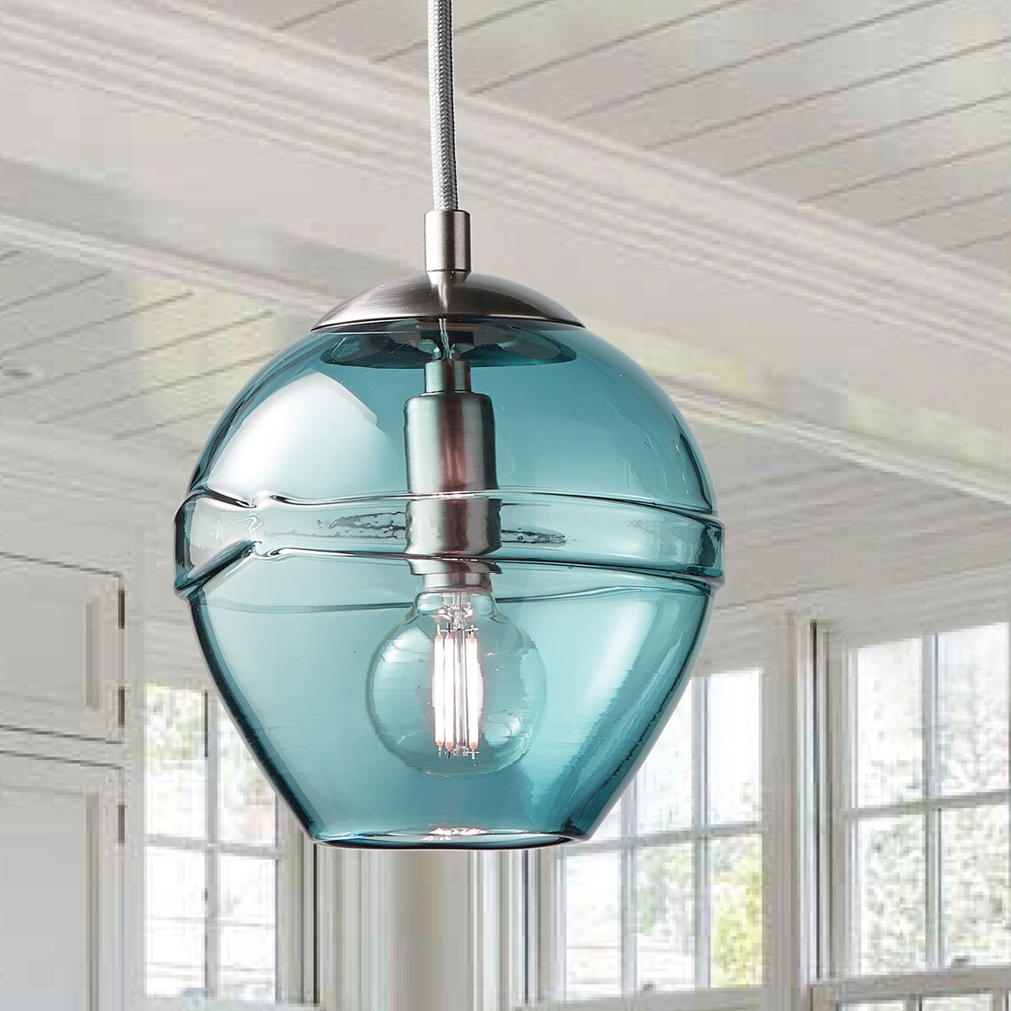 Teal Fiona Pendant Light • Hand Blown Glass • Made to Order - Etsy