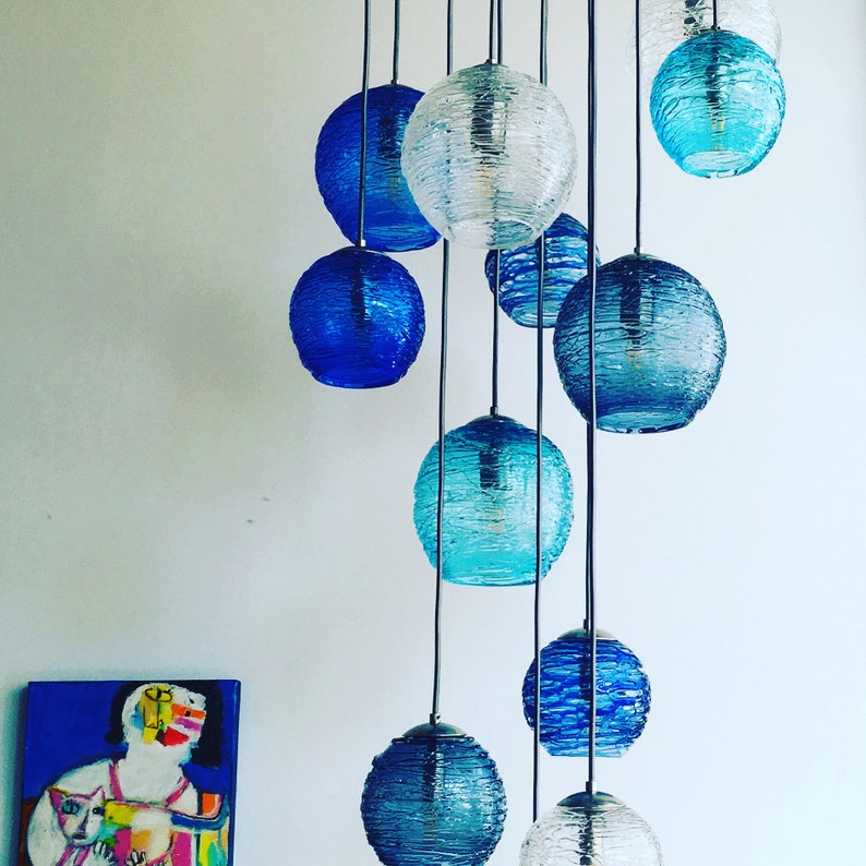 Cluster Pendant Chandelier in Blues and Teal Hand Blown - Etsy Canada