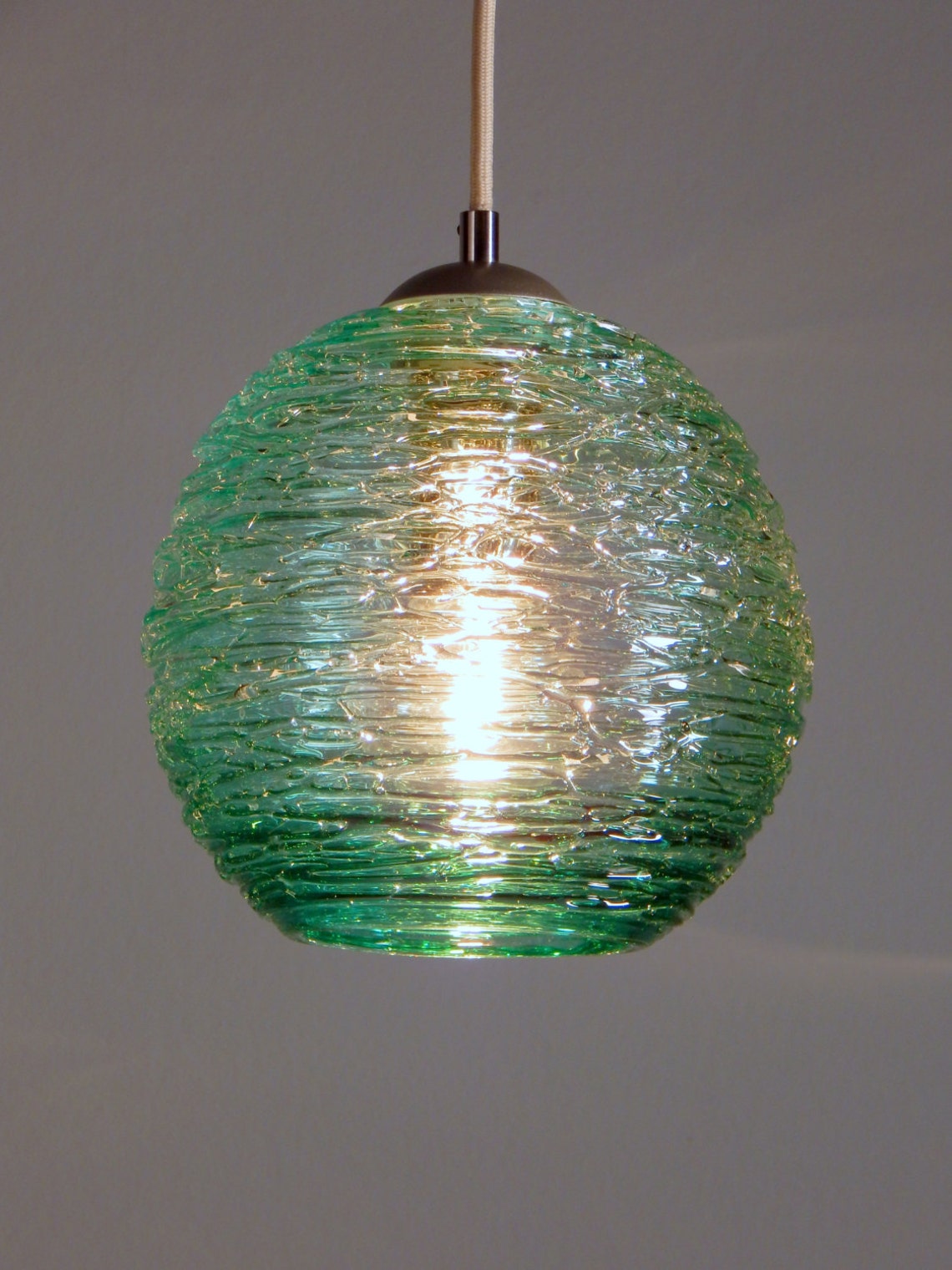 Teal Glass Pendant Light Hand Blown Glass Kitchen Lighting | Etsy