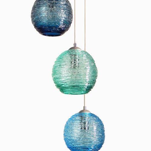 Blue Glass Lighting Cluster. Hand Blown Glass Pendant Lights. - Etsy