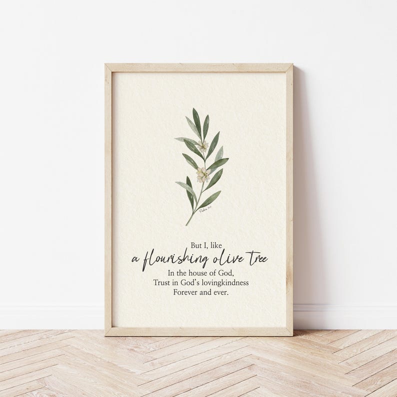 Psalms 52:8 Flourishing Olive Tree, Modern Minimal Bible Verse Wall Art ...