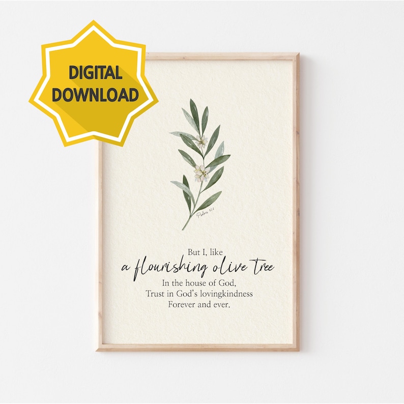 Psalms 52:8 Flourishing Olive Tree, Modern Minimal Bible Verse Wall Art ...