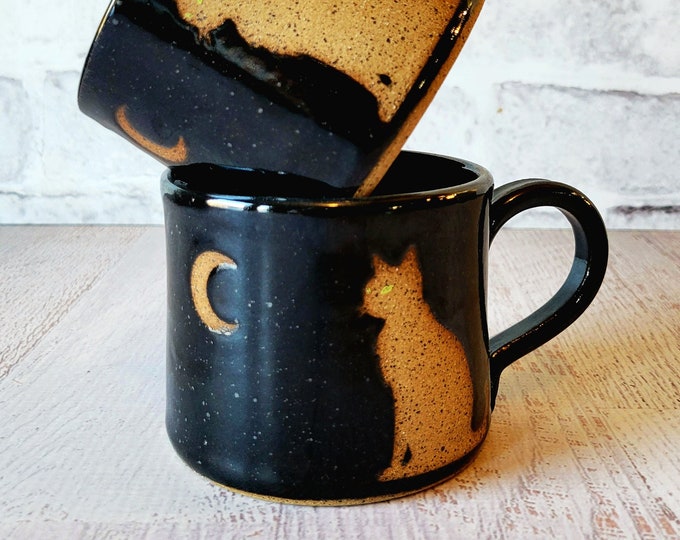 Cat & Moon Camp Style Mug - Crescent Moon - Handmade Ceramic Mug ...