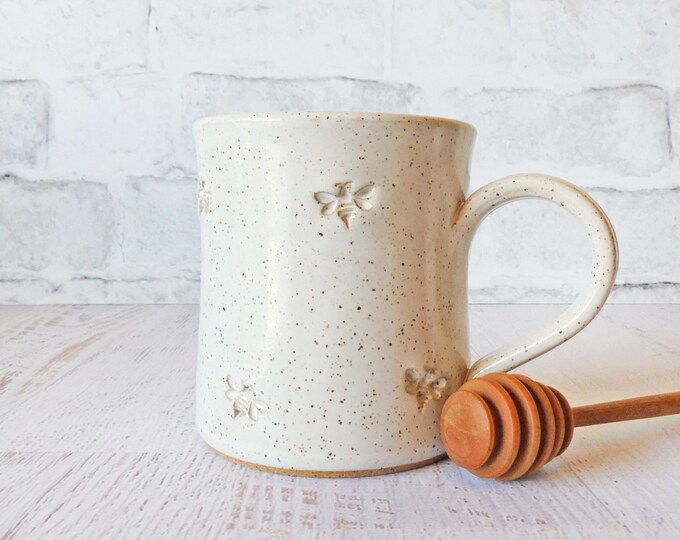 Tiny Bees Mug - Handmade Pottery Bee Mug - White Bee Mug - Tea Cup ...