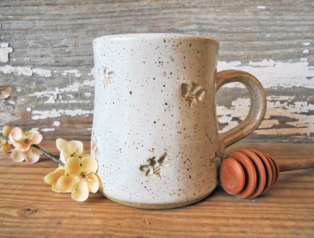 Tiny Bees Mug Handmade Pottery Bee Mug White Bee Mug Tea - Etsy
