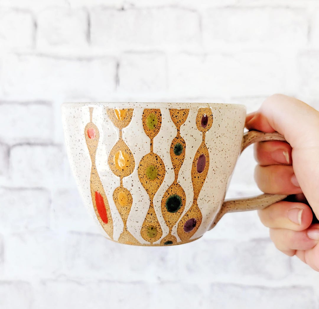 Mid Century Modern Rainbow Drops Tea Cup Cozy Coffee Mug Cappuccino Cup ...