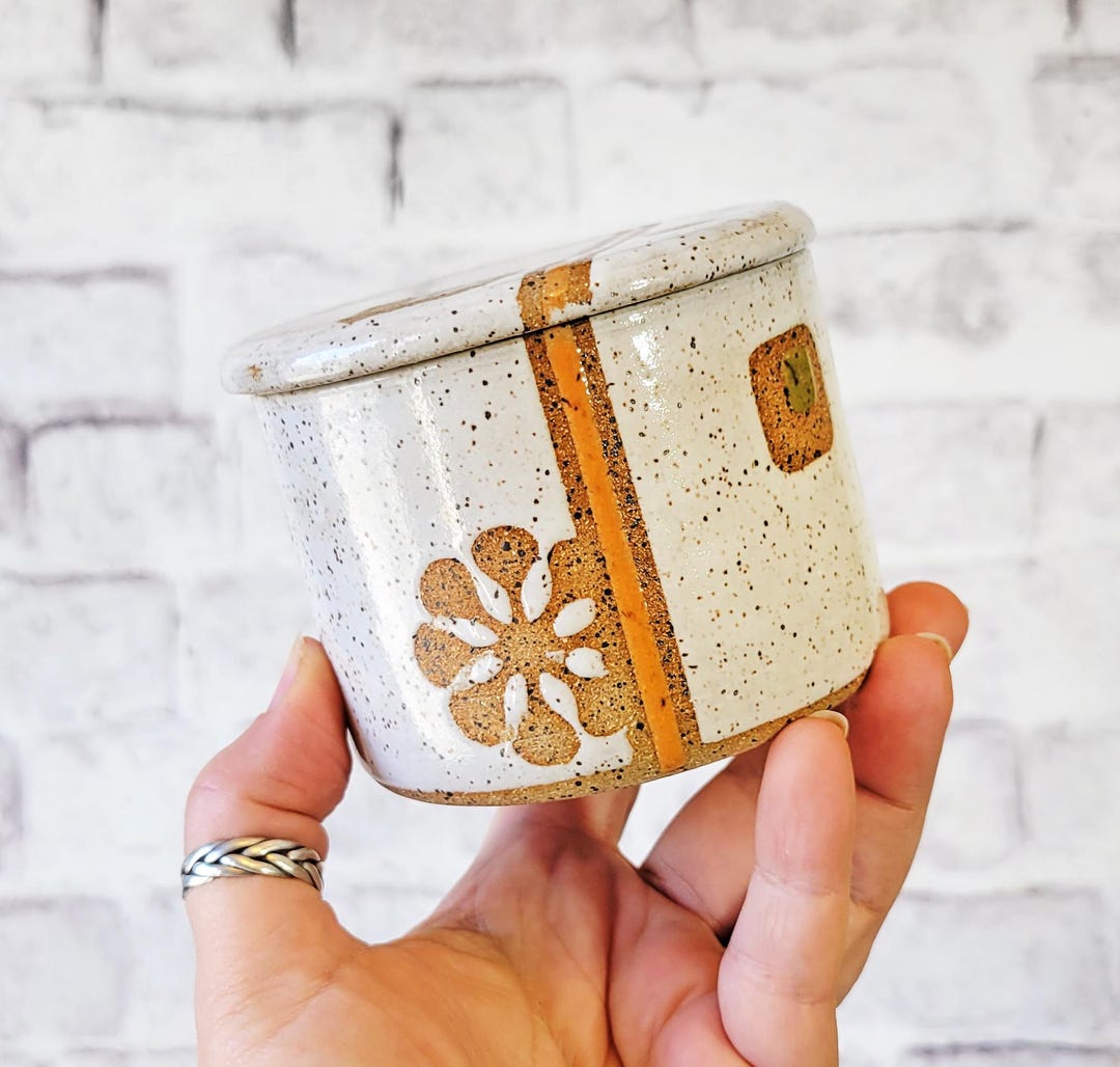 Mid Century Pottery Container W/ Lid in White Stash Jar Herb Storage ...