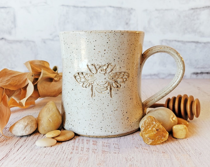 Bee Mug - Handmade Pottery Bee Mug - White Bee Mug - Honeybee Mug - Bee ...